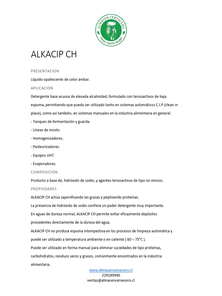 Detergente Alcalino Alkacip | PDF | Agua | Detergente