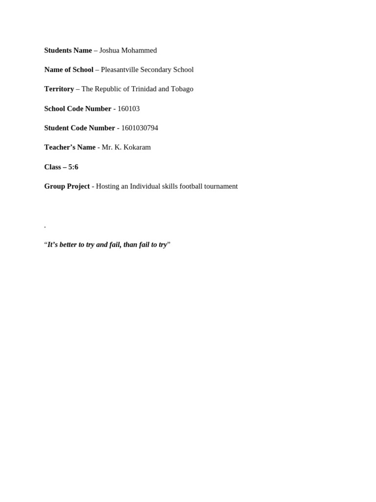 Joshua Mohammed PE SBA | PDF | Referee | Athletic Sports