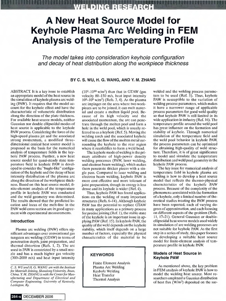 Keyhole PAW Heat Source Model | PDF | Welding | Construction