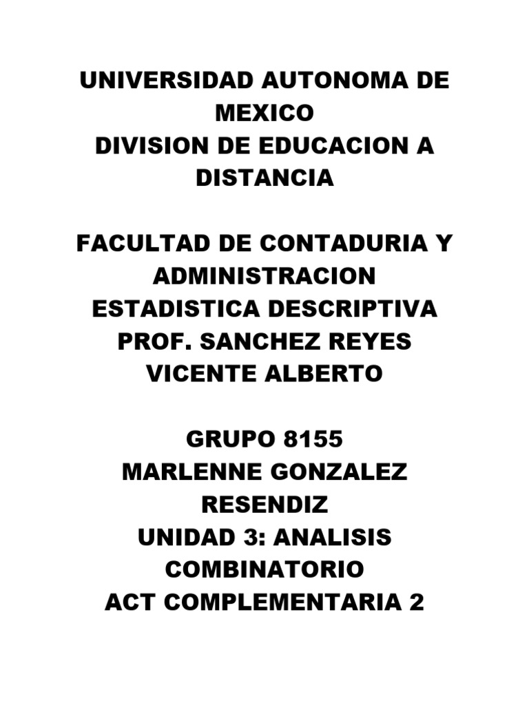 Gonzalezr Ac2 U3 Ed | PDF | café | Combinatoria