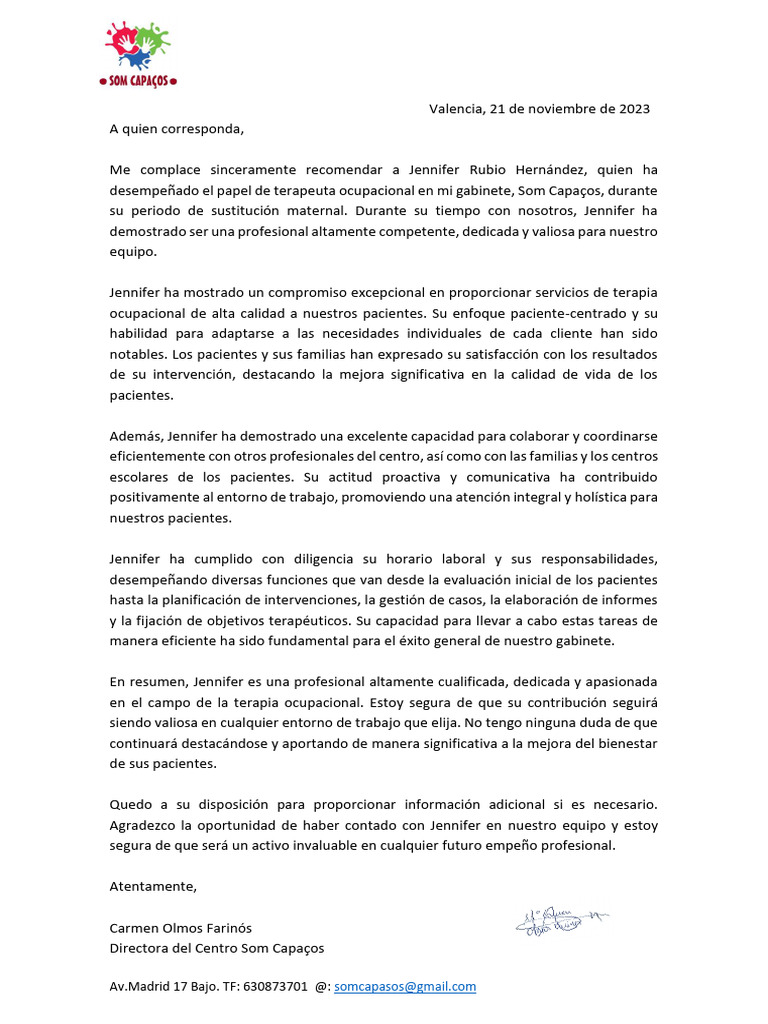 Carta Recomendación Jennifer | PDF