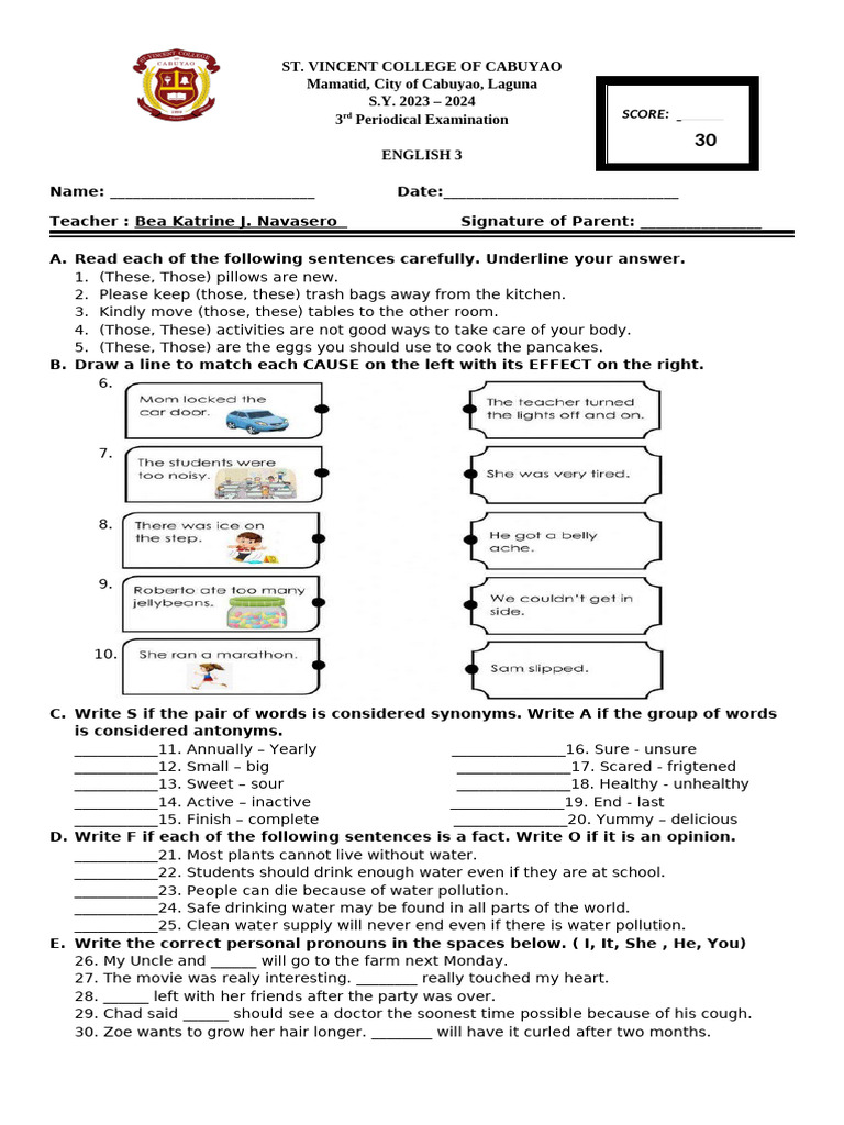 ENGLISG 3 - 3rd PERIODICAL EXAMINATION | PDF