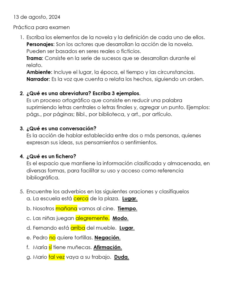 Práctica para Examen de Español - Quinto | PDF | Libélula | Insectos