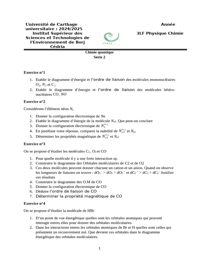 serie2 | PDF | Configuration électronique | Orbitale moléculaire