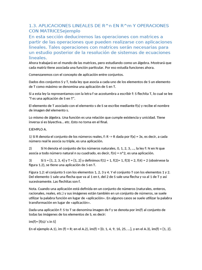 Resumen 1.3. Aplicaciones Lineales de R N en R M y Operaciones Con Matrices | PDF | Función ...