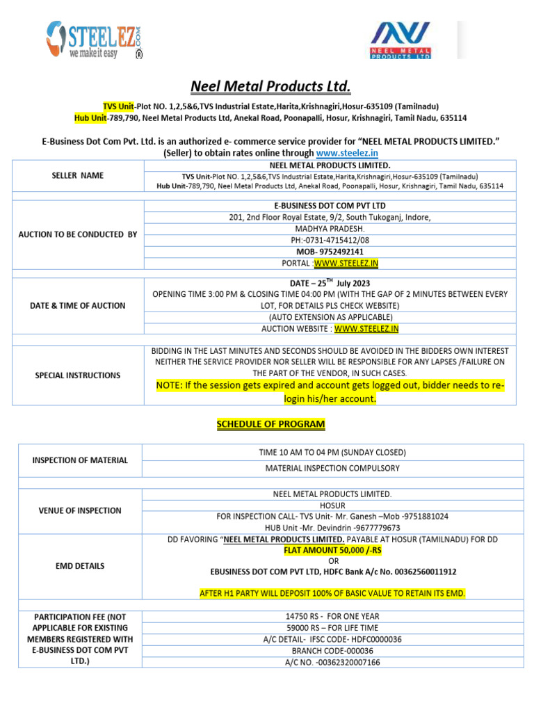 Neel Metal Products Online Auction Details | PDF | Auction | Legal ...