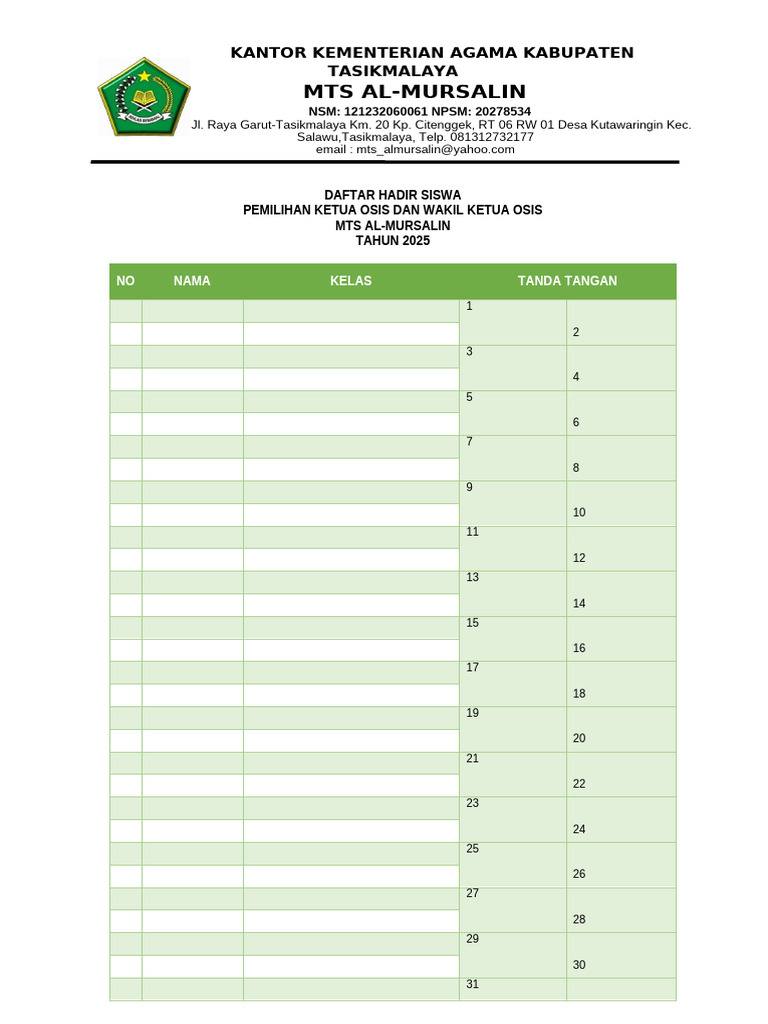 Daftar Hadir Osis | PDF