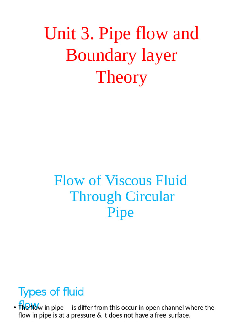 UNIT 4 Laminar Flow and Pipe Flow | PDF | Fluid Dynamics | Laminar Flow