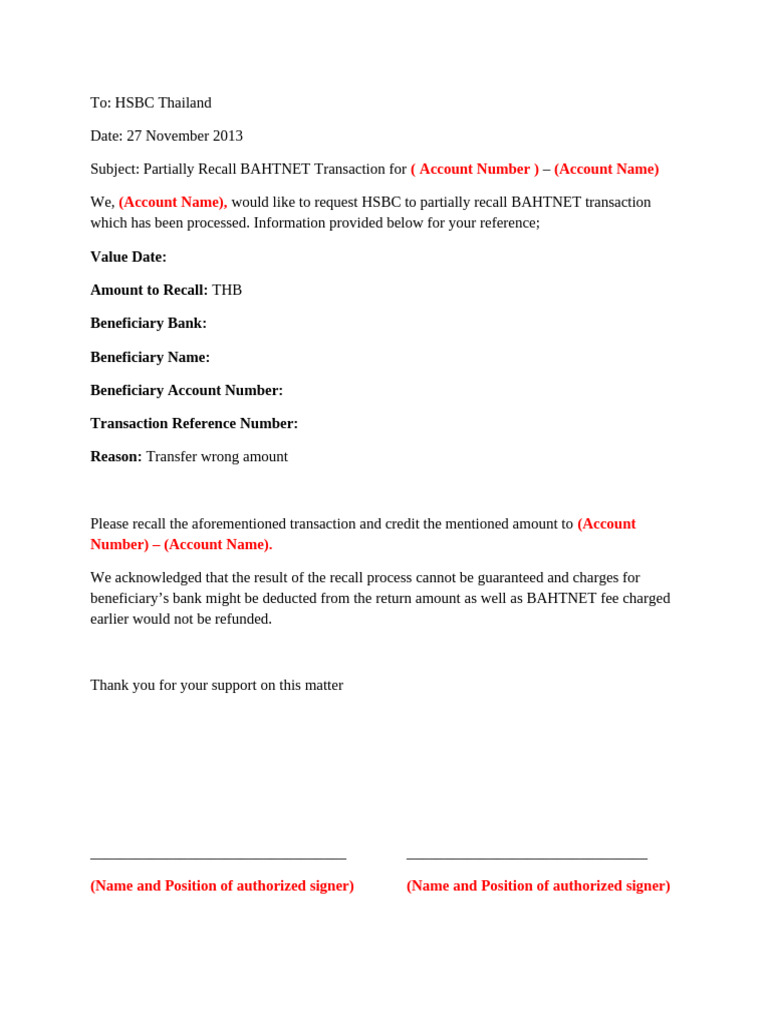 Bahtnet Recall Letter | PDF