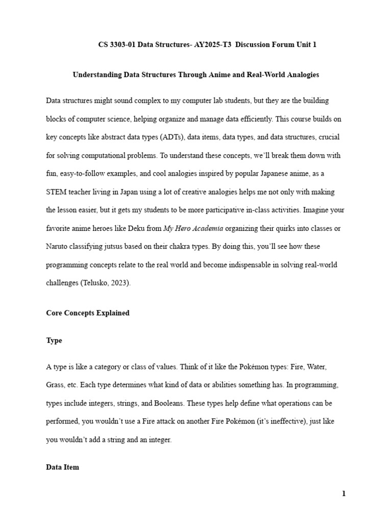 CS 3303-01 Data Structures - AY2025-T3 Discussion Forum Unit 1 | PDF | Data Type | Data Structure