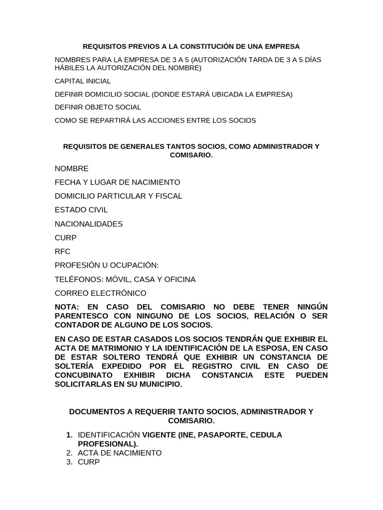 REQUISITOS PARA CONSTITUIR UNA EMPRESA | PDF