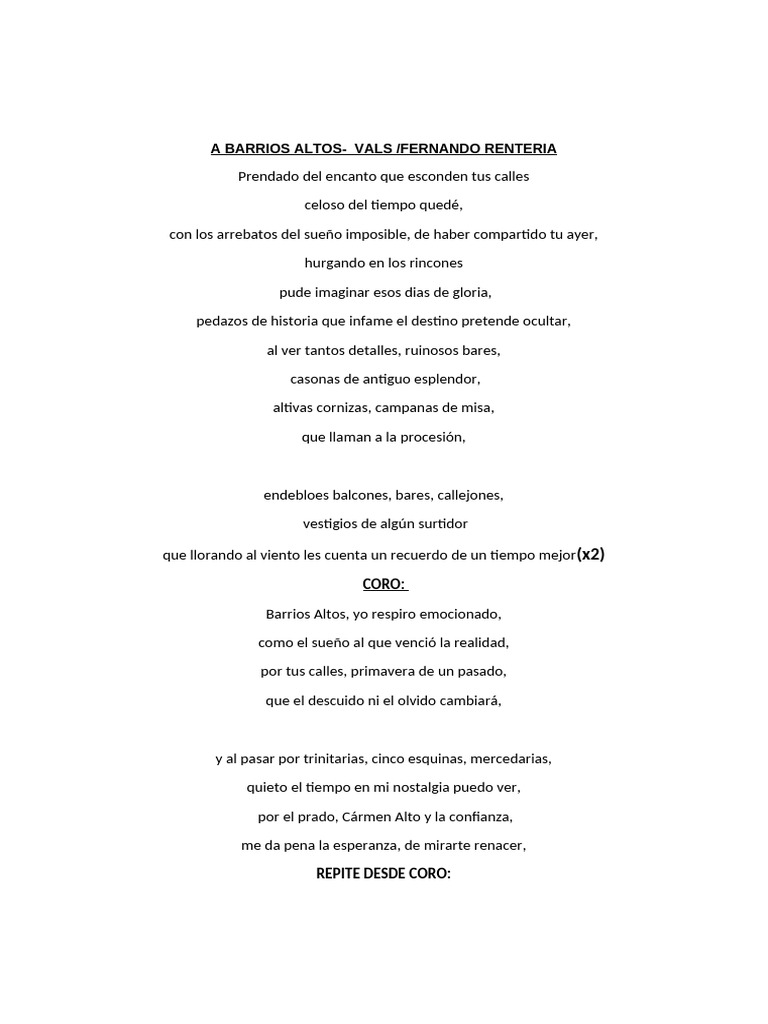 A BARRIOS ALTOS - Vals Fernando Renteria | PDF