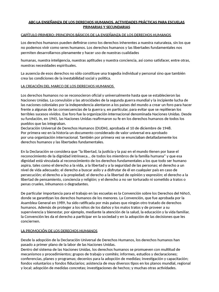 Resumen ABC-LA ENSEÑANZA DE LOS DERECHOS HUMANOS | PDF | Derechos ...