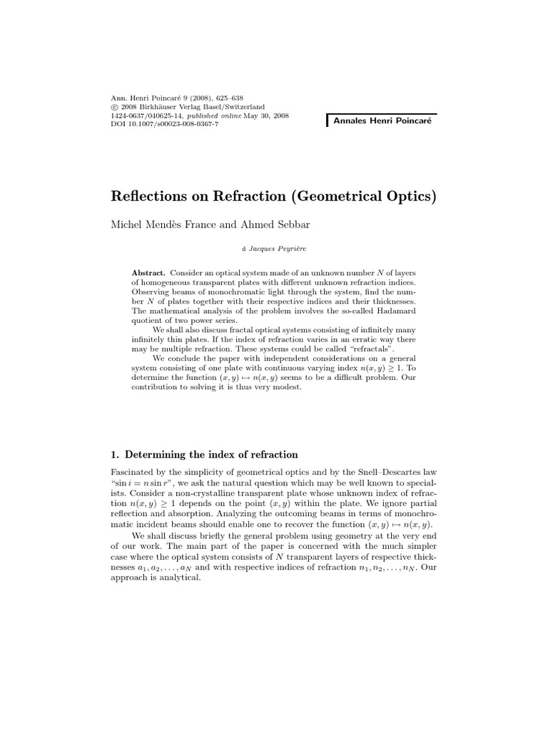 Reflections On Refraction Geometrical Op | PDF | Refraction | Optics