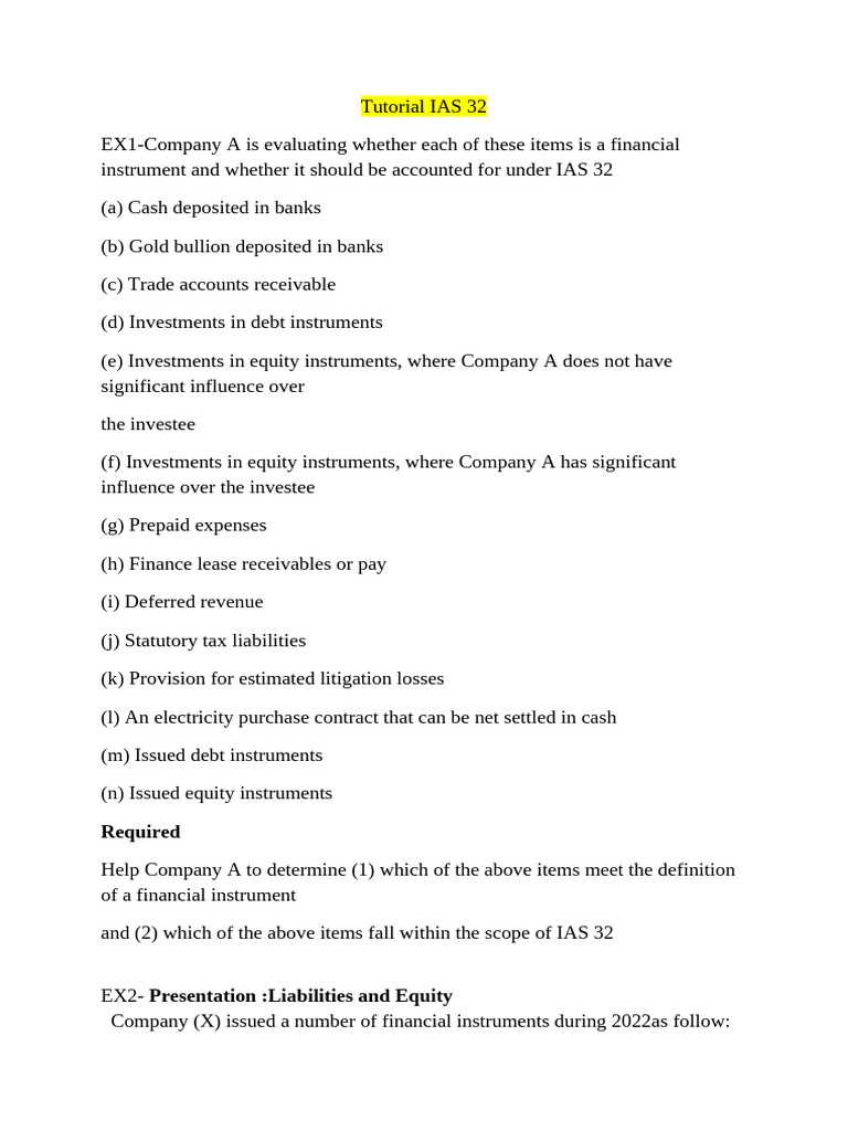 IAS 32 Financial Instruments Tutorial | PDF | Bonds (Finance) | Equity ...