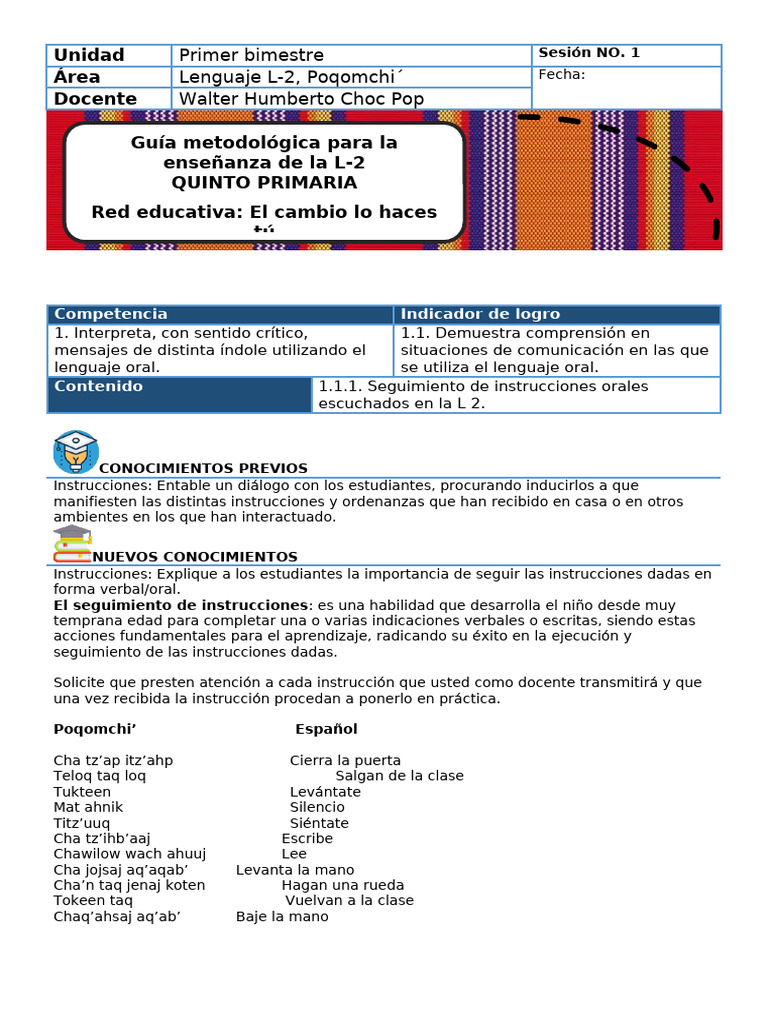 GUIAS 5o. PRIMARIA Comunicacion y Lenguaje L2 Poqomchi' | PDF | Las emociones | Enseñando