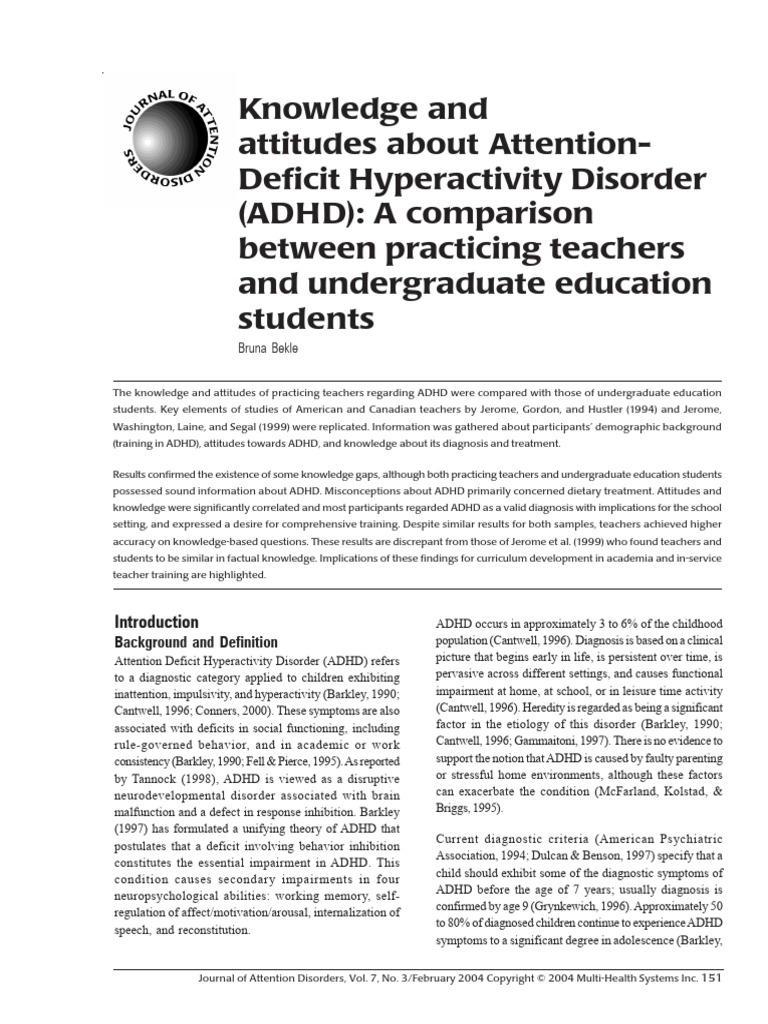 Bekle 2004 Knowledge and Attitudes About Attention Deficit Hyperactivity Disorder (Adhd) A ...