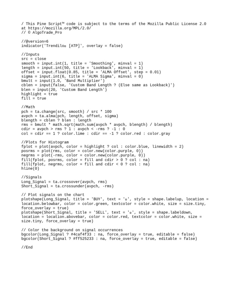 Trendilo Indicator PineScript Code (version 6) [ATP] | PDF