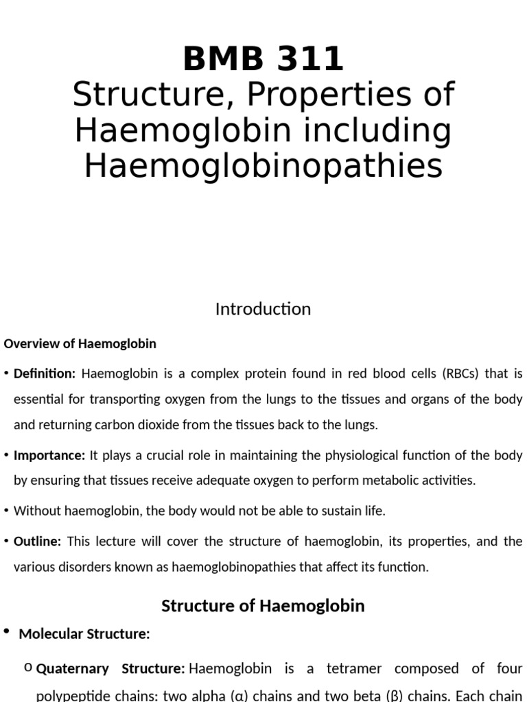 Haemoglobin Structure and Disorders | PDF | Hemoglobin | Anemia