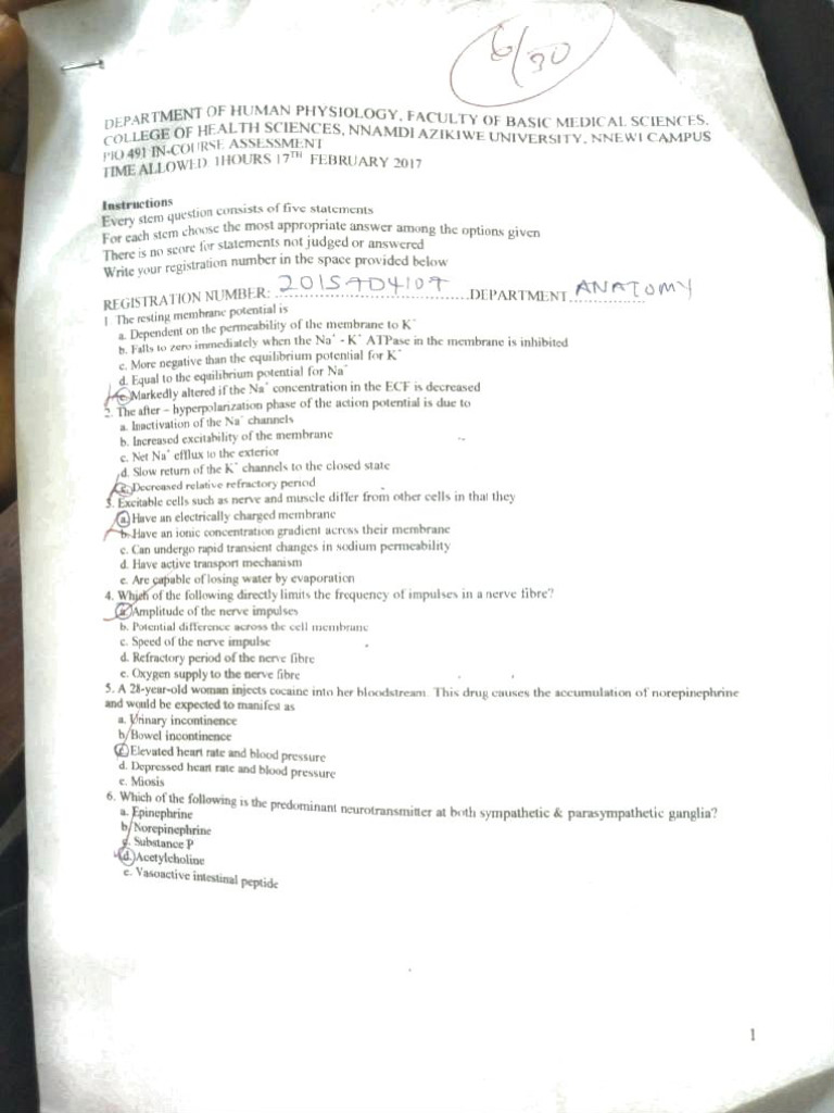 NEUROPHYSIOLOGY (PIO491) QUIZ PAST QUESTIONS (1)-1 | PDF
