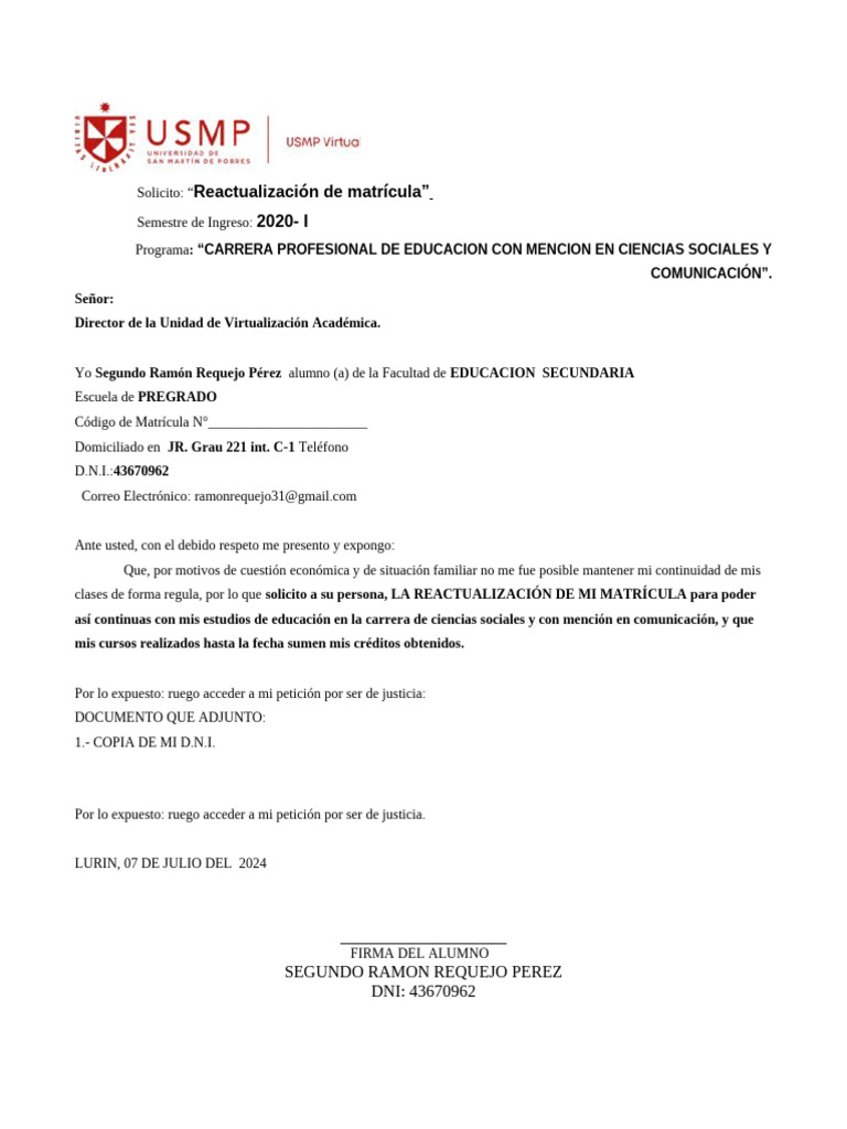 SOLICITUD VALORADA UVA - REACTUALIZACIÓN | PDF