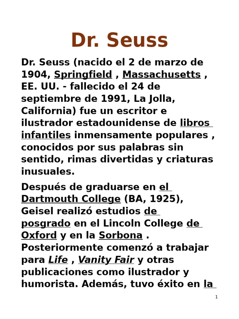 Vida y obra de Dr. Seuss | PDF