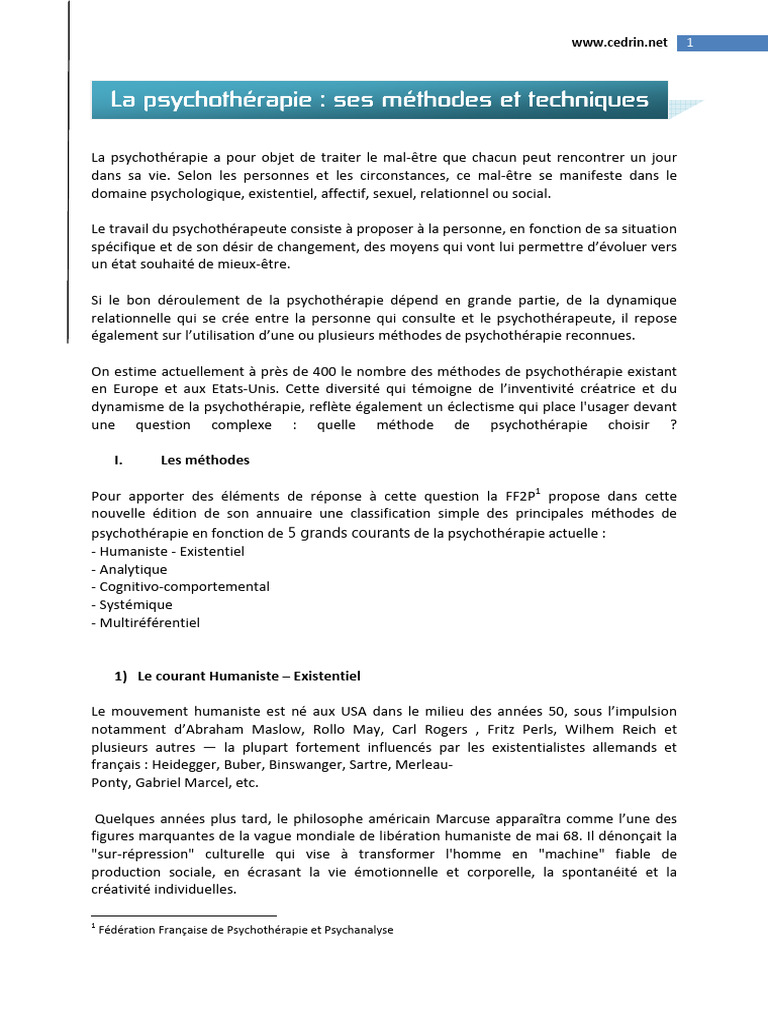 Méthodes de psychothérapie multiréférentielle | PDF | Psychothérapie ...