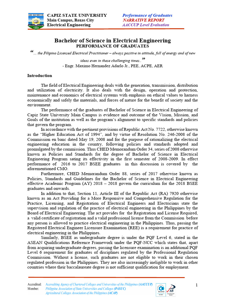Capiz State University BSEE Graduate Performance | PDF | Critical ...