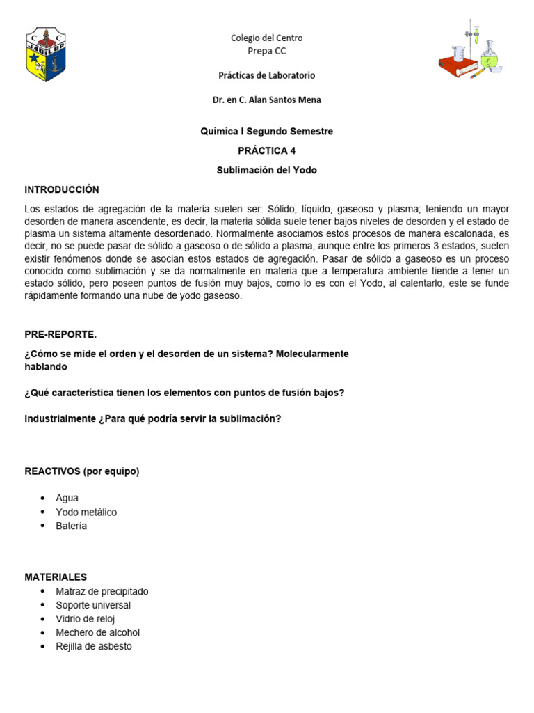 Practica 4 Sublimación y Enlaces | PDF | Sólido | Gases