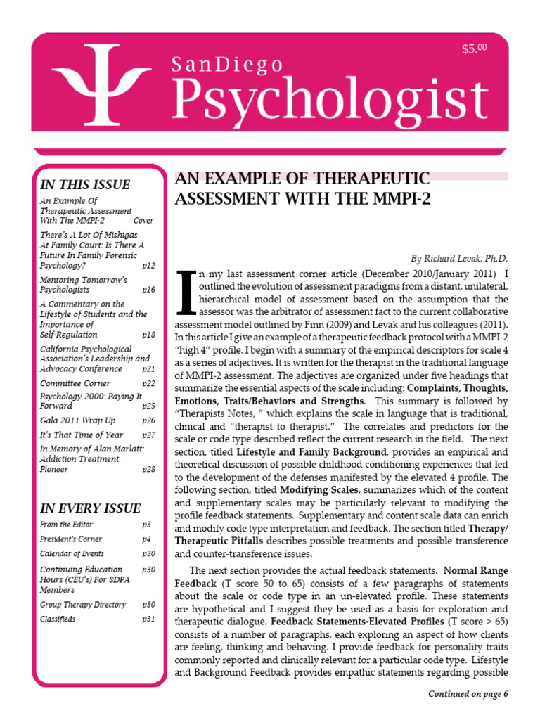AN EXAMPLE OF THERAPEUTIC ASSESSMENT WITH THE MMPI-2 (PDFDrive) | PDF ...