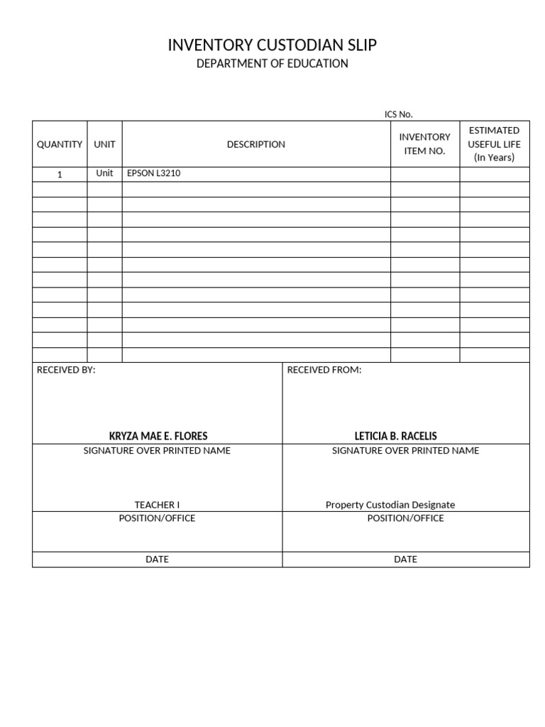 Inventory Custodian Slip | PDF