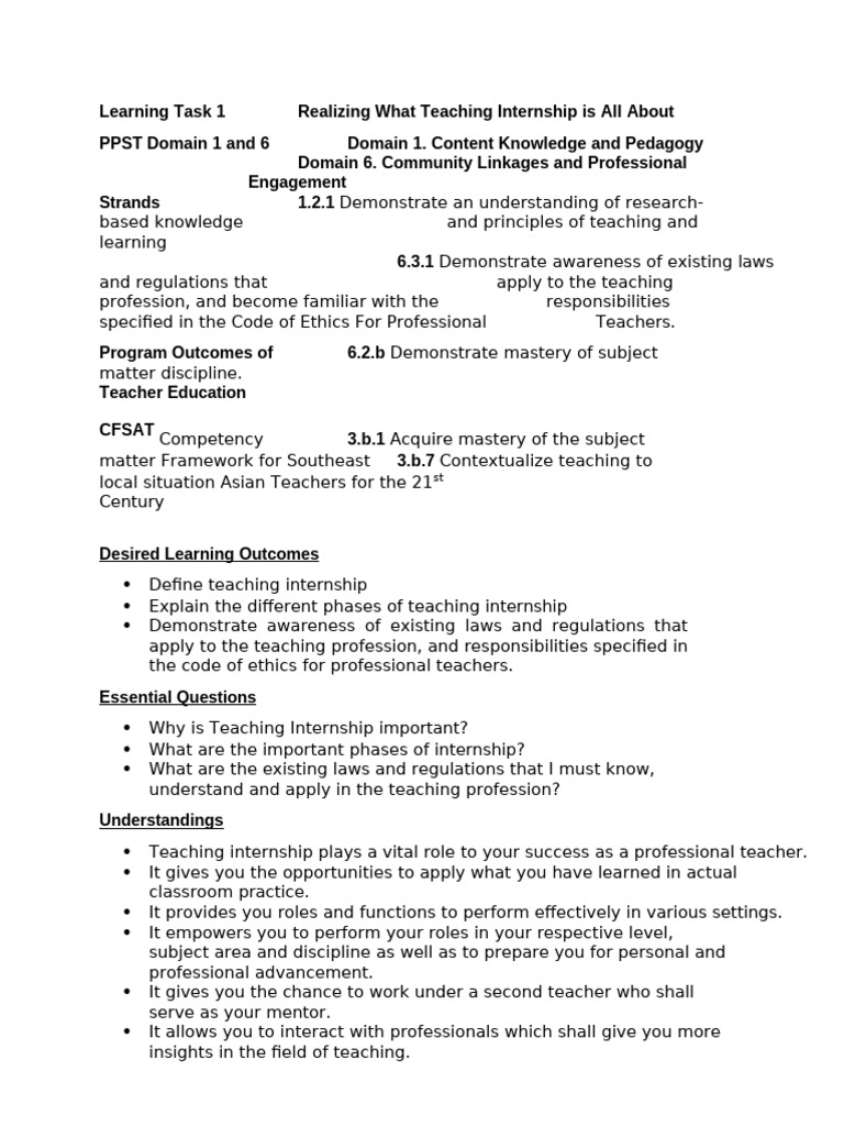Understanding Teaching Internship Phases | PDF | Teachers | Learning