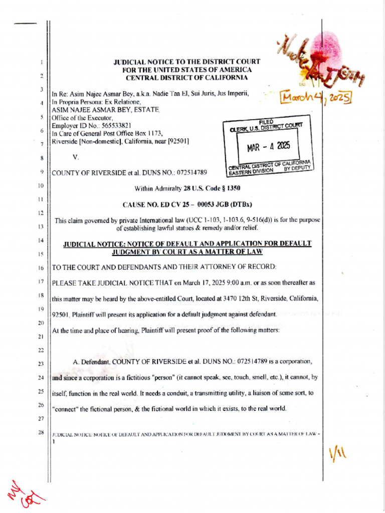 JUDICIAL NOTICE: NOTICE OF DEFAULT AND APPLICATION FOR DEFAULT JUDGMENT ...