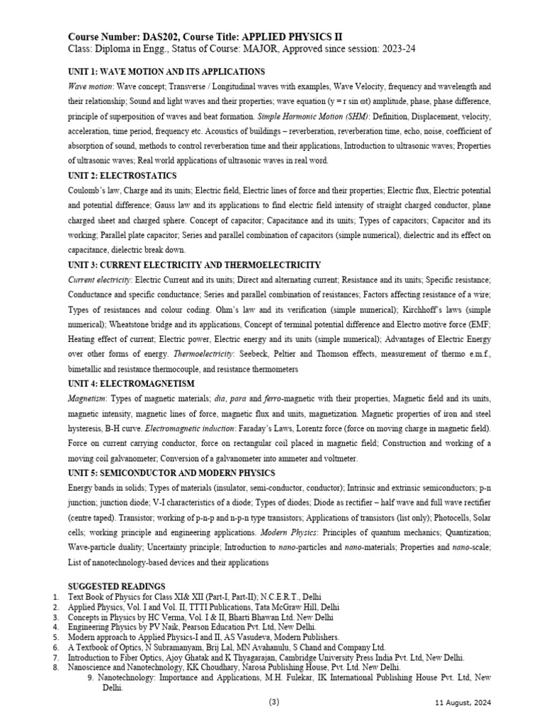 Syllabus_SEM_02_Applied_Physics | PDF | Capacitor | Waves