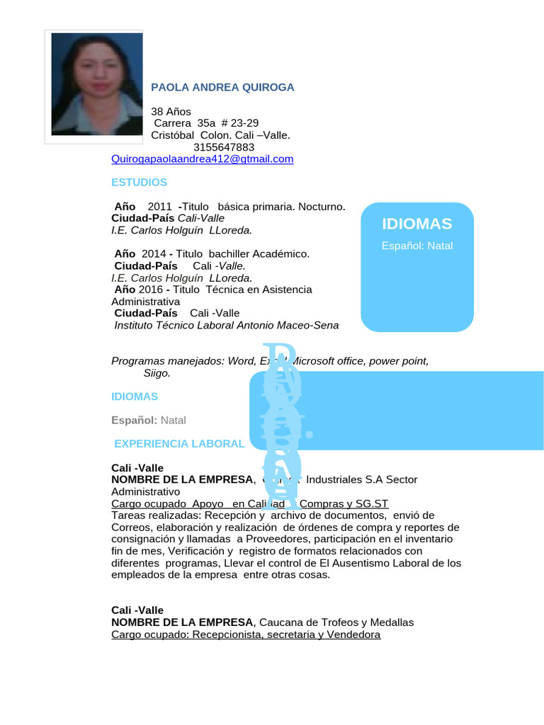 Hoja de Vida Word Paola | PDF | Microsoft Word | Informática