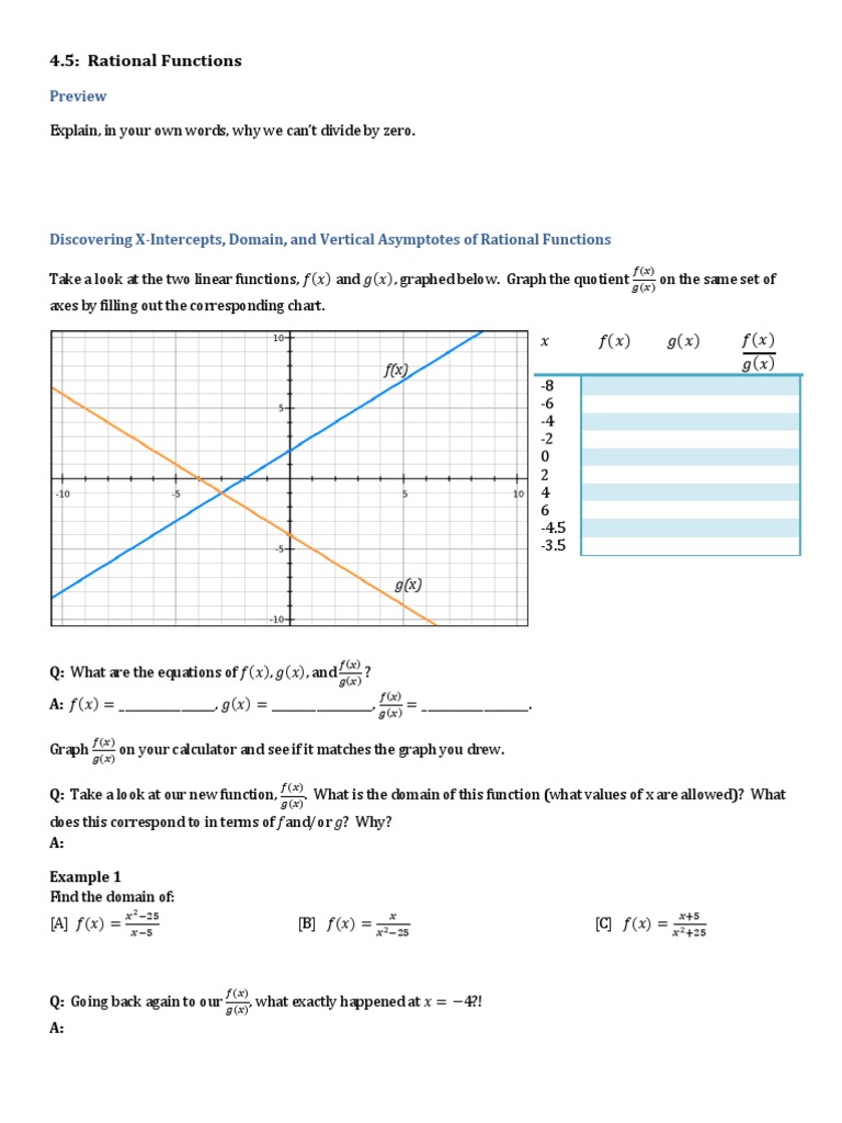 4.5: Rational Functions | PDF | Asymptote | Fraction (Mathematics)