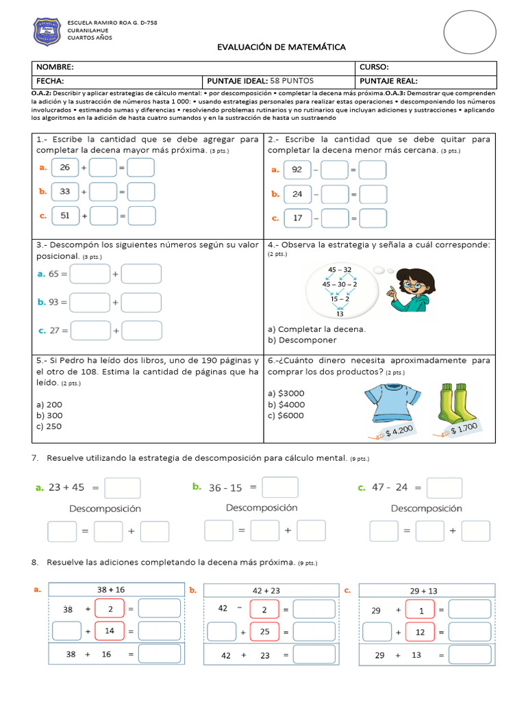 Evaluación de Suma y Resta en Matemáticas | PDF | Sustracción | Matemáticas