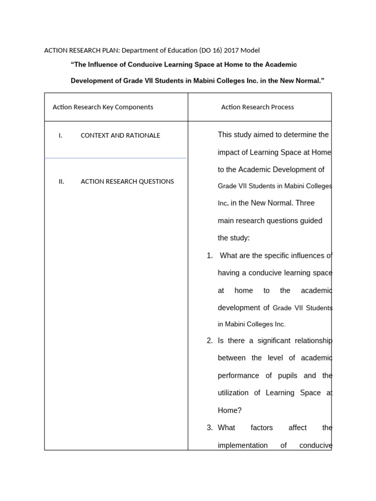 Action Research Plan Draft | PDF | Learning | Cognition