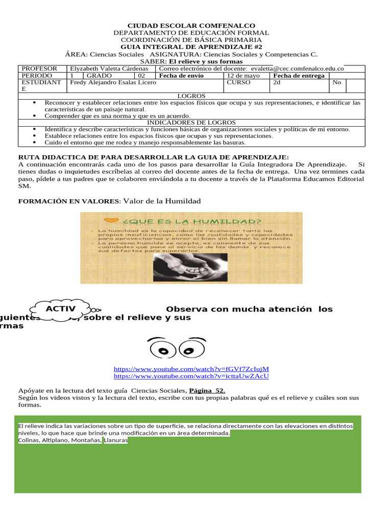 Guía de Aprendizaje: El Relieve y sus Formas | PDF | Montañas | Maestros