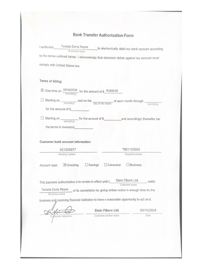 Bank Transfer Authorization Form-pages-stein2 | PDF
