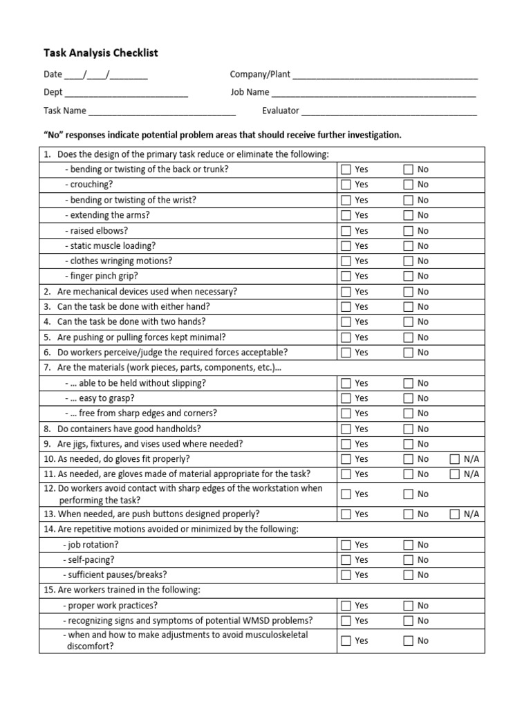 Task Analysis Checklist 1 | PDF