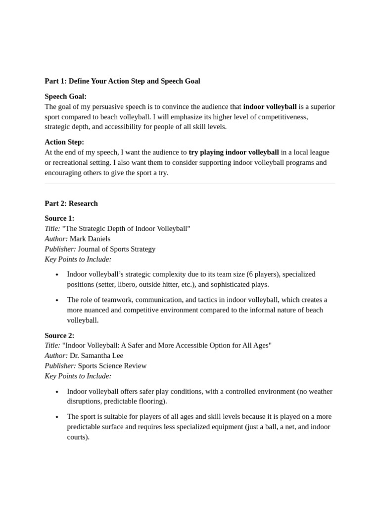 Persuasive Speech Research and Outline | PDF | Volleyball