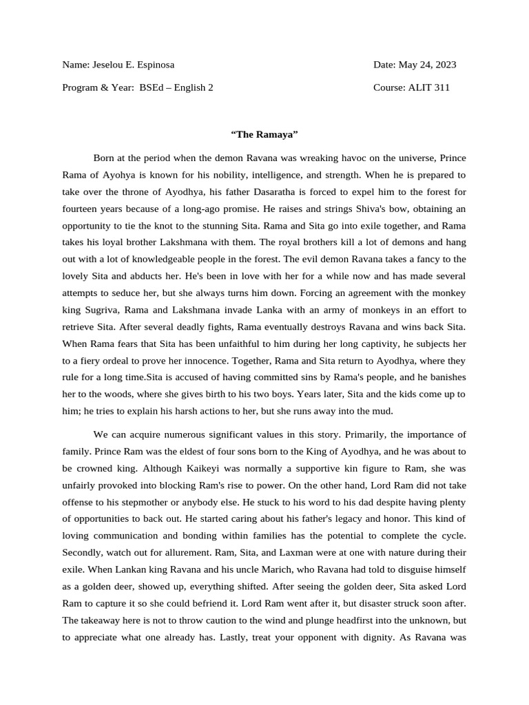 ALIT - Ramayana Analysis | PDF | Sita | Rama