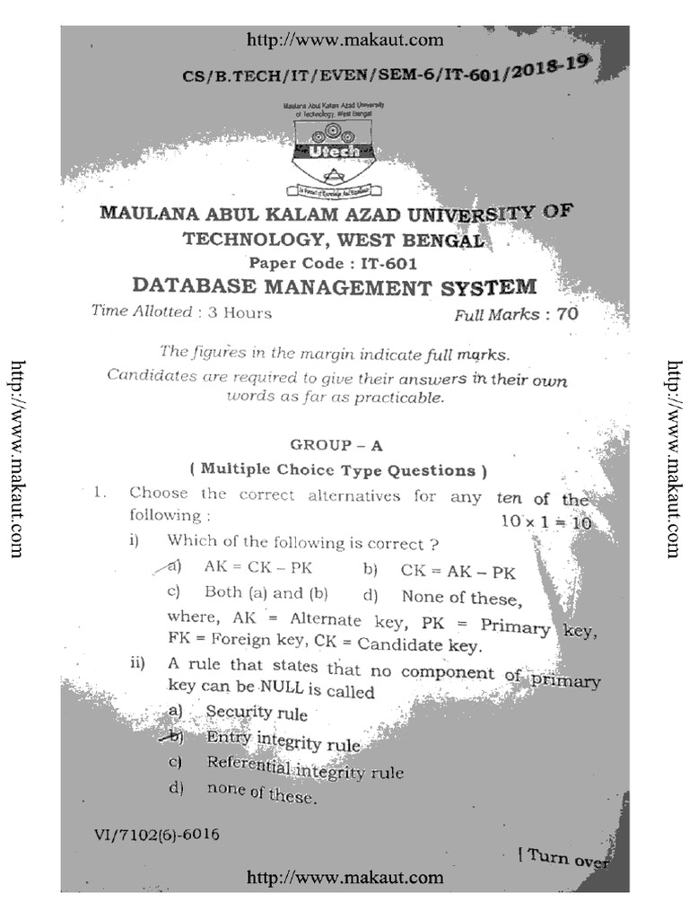 Btech It 6 Sem Database Management System 2019 | PDF