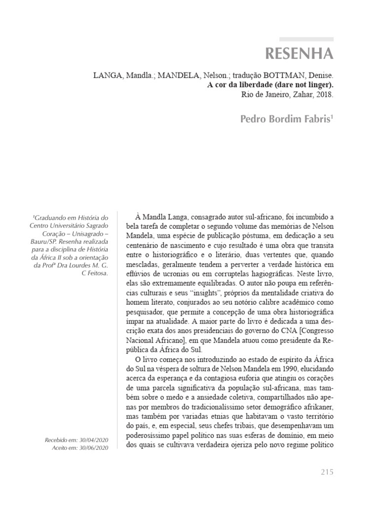 Resenha de "A Cor da Liberdade" | PDF | Nelson Mandela | África do Sul