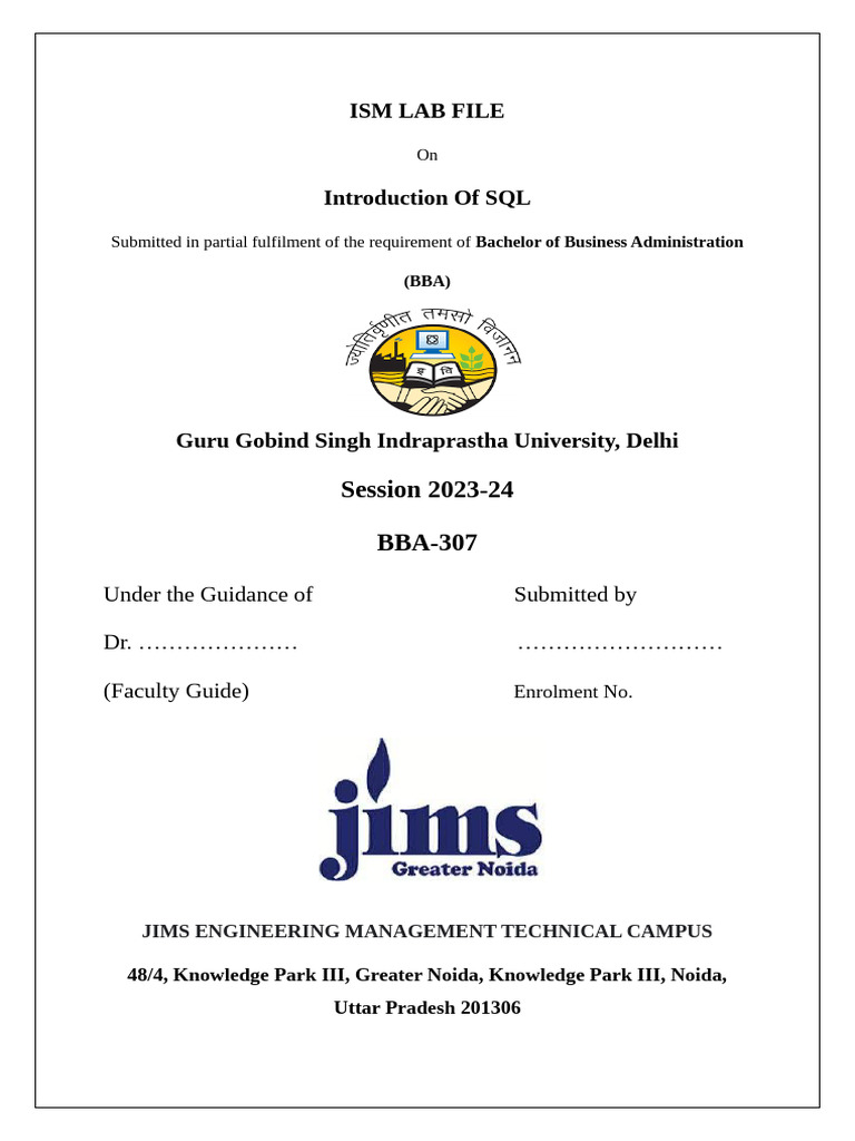 ISM Lab Front Page | PDF
