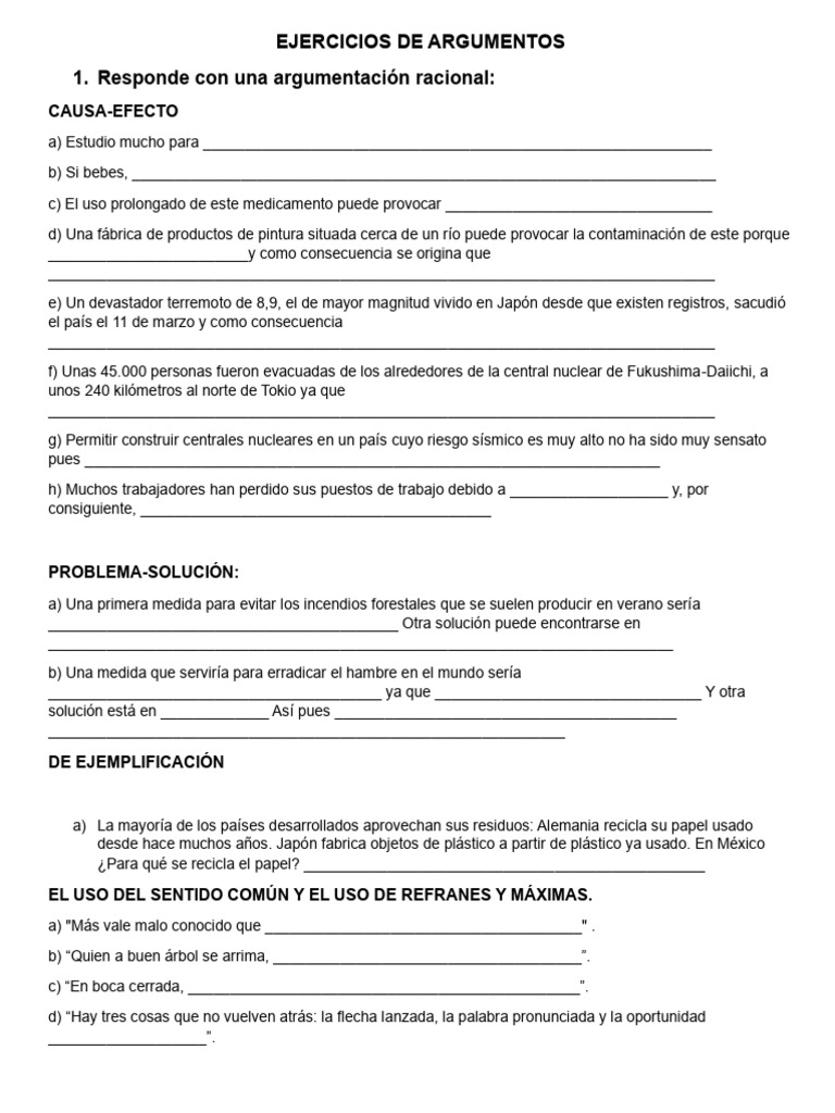 Ejercicios de Argumentación | PDF