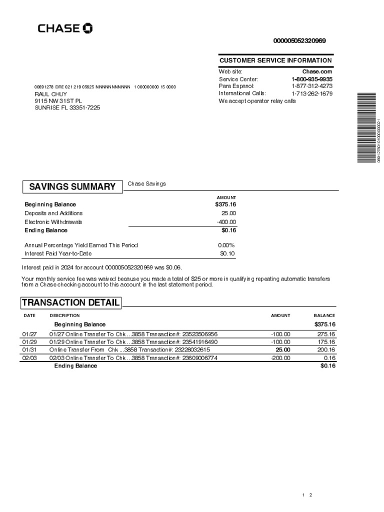 Chase Savings Account Statement Summary | PDF | Chase Bank | Business