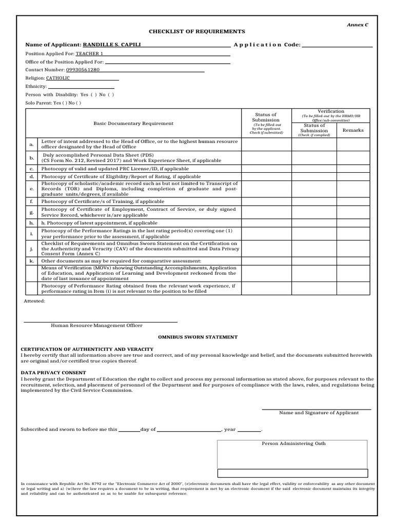 _C_Checklist_of_Requirements_and_Omnibus_Sworn_Statement | PDF