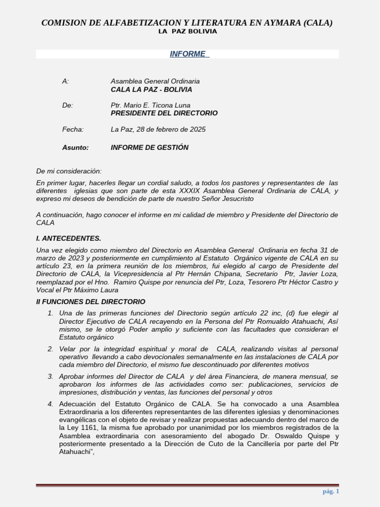 INFORME Asamblea Anual Cala 28 Feb 2025 | PDF | Gobierno